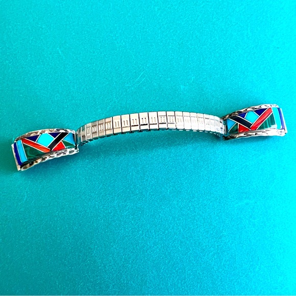 Signed SY | Jewelry | Native American Sterling Watch Tips Stretch Band ...